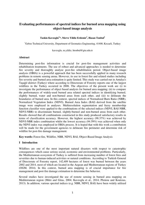Pdf Evaluating Performances Of Spectral Indices For Burned Area
