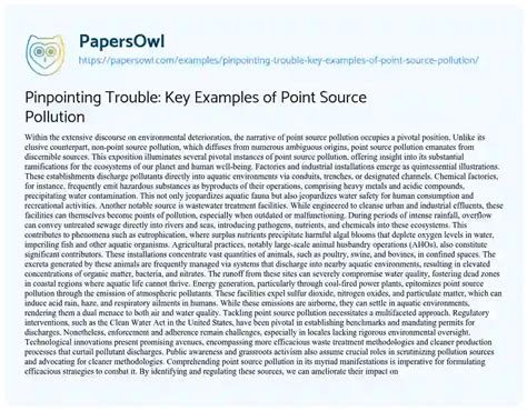 Pinpointing Trouble Key Examples Of Point Source Pollution Free Essay Example 473 Words