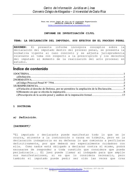 La Declaracion Del Imputado Sus Efectos En El Proceso Penal Pdf