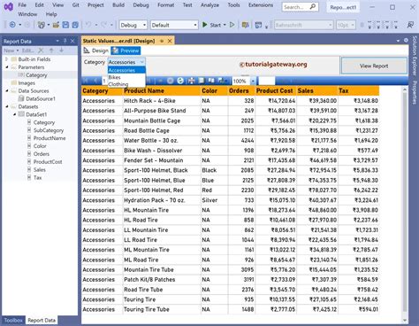 ssrs report parameter static values