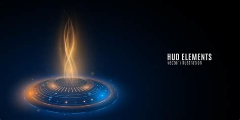 파란색과 노란색 플래시와 미래의 Hud 요소 번개와 에너지 흐름 현대 기술 배경 빛나는 포털 가상 그래픽 조명 효과 벡터