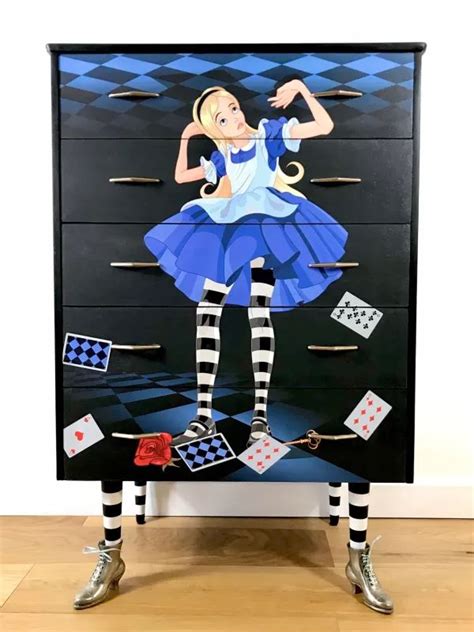 Upcycled Vintage Chest Of Draws With Alice In Wonderland Decoupage