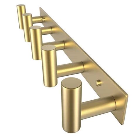Gold Stainless Steel Wall Mount Coat Rack 5 Hooks For Robes Bags Keys