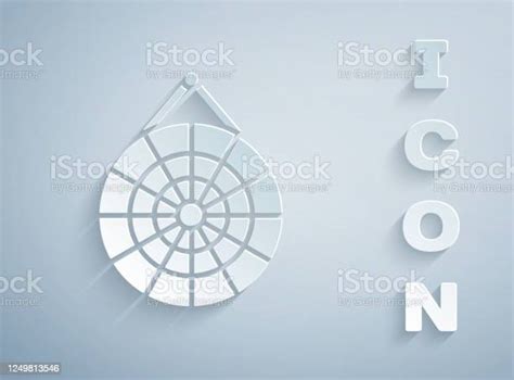 종이 컷 클래식 다트 보드와 회색 배경에 격리 화살표 아이콘 다트보드 기호 게임 개념 종이 아트 스타일 벡터 일러스트레이션 3차원 형태에 대한 스톡 벡터 아트 및 기타