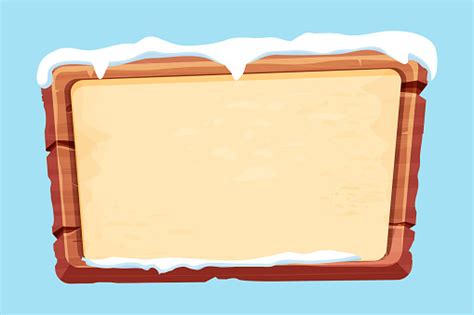 흰색 배경에 고립 된 만화 스타일의 양피지와 눈이있는 나무 판자 프레임 휴일 패널 메뉴 빈 Gui 자산 간판 벡터 일러스트레이션 건설 프레임에 대한 스톡 벡터 아트 및 기타