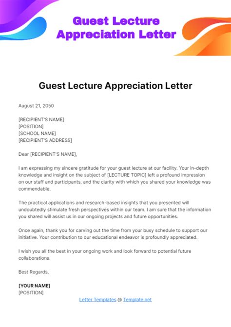 Free Guest Lecture Appreciation Letter Template To Edit Online