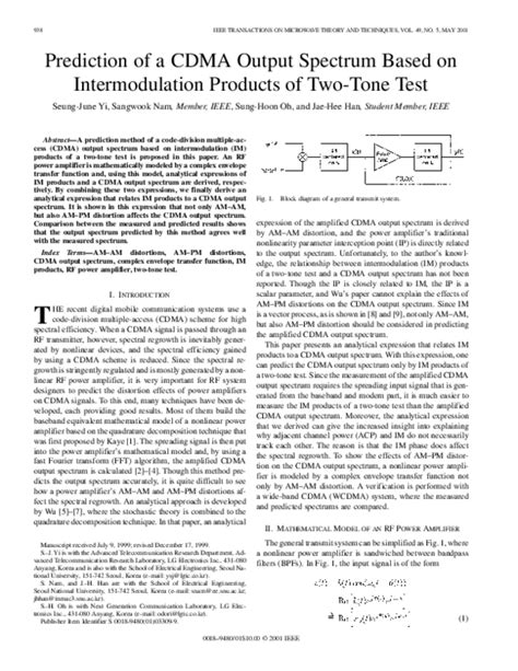 Pdf Prediction Of A Cdma Output Spectrum Based On Intermodulation