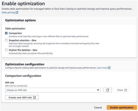 Enabling Compaction Optimizer Aws Glue