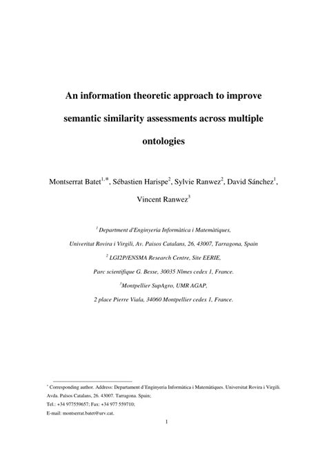 Pdf An Information Theoretic Approach To Improve Semantic Similarity Assessments Across