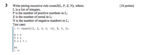 Solved Write Prolog Recursive Rule Count3l P Z N