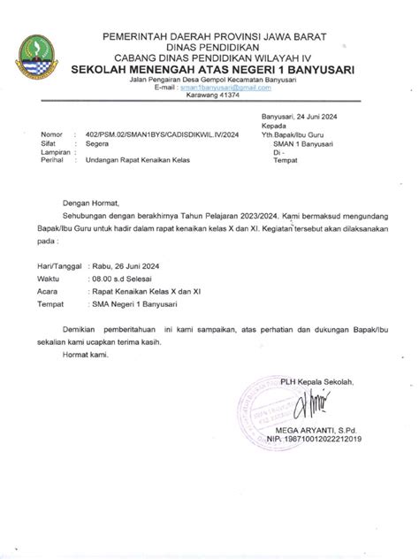 Surat Undangan Rapat Kenaikan Kelas Pdf