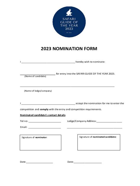 Fillable Online 2023 Nomination Form Fax Email Print Pdffiller