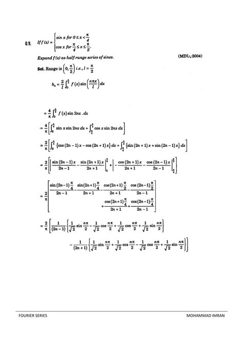 Solved Numerical Problems Of Fourier Series PDF