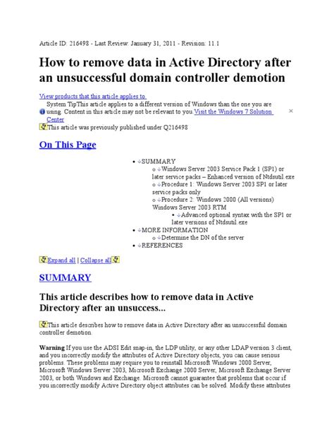 How To Remove Data In Active Directory After An Unsuccessful Domain Controller Demotion