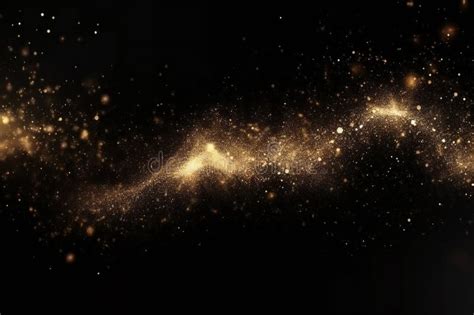 Abstract Golden Glittering Sparkles On Black Background Gold Glittering Particles Stock