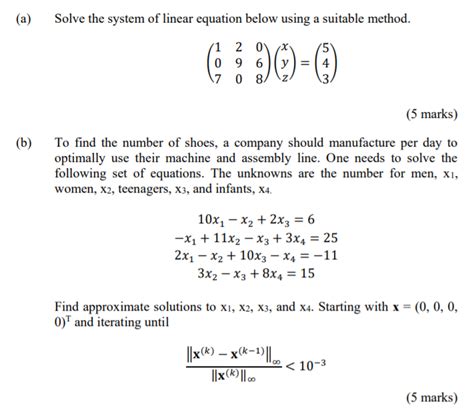 Solved A Solve The System Of Linear Equation Below Using Chegg Com