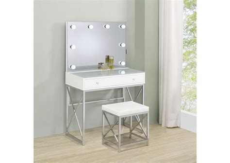 Eliza Vanity Set With Lighting And Stool White And Chrome