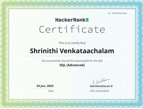 Shrinithi Venkataachalam On Linkedin Sql Hackerrank Opentowork