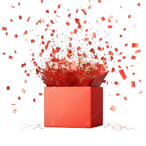 Red T Box With Exploding Confetti T Box Confetti Explosion Festive Celebration Png