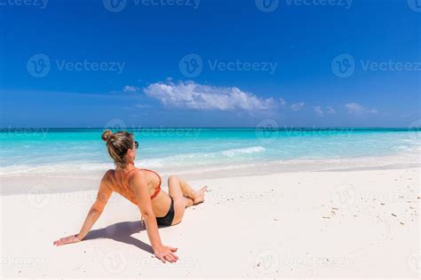 Young Sexy Woman Relax On The Beach Perfect Tropical Island Beach Shore With Turquoise Ocean