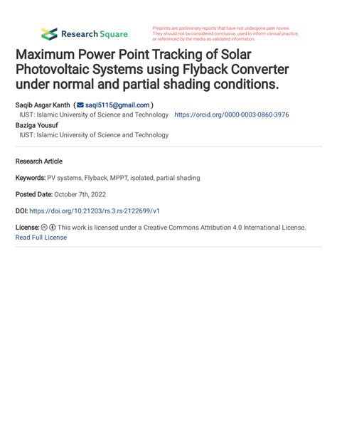 pdf maximum power point tracking of solar photovoltaic systems using flyback converter under