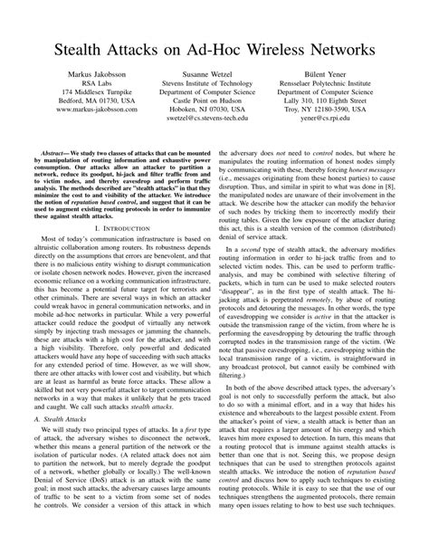 Pdf Stealth Attacks On Ad Hoc Wireless Networks