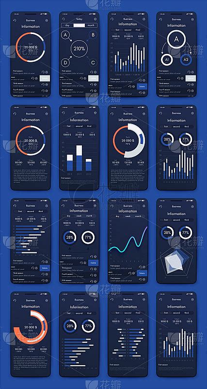为商业手册的现代信息图表向量元素。用于网站，公司宣传册，广告和市场营销。饼图、线形图、条形图和时间线素材 花瓣网