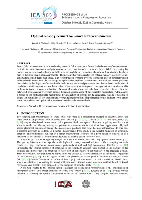 Pdf Optimal Sensor Placement For Sound Field Reconstruction