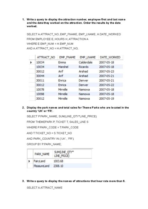 Join Query Lab Exercise Write A Query To Display The Attraction Number Employee First And