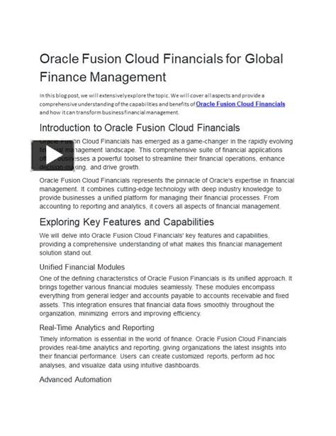 Ppt Oracle Fusion Cloud Financials For Global Finance Management