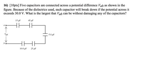 Solved Five Capacitors Are Connected Across A Potential Difference Vab