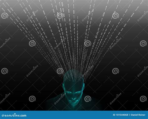3d rendering of human head with binary code stock illustration