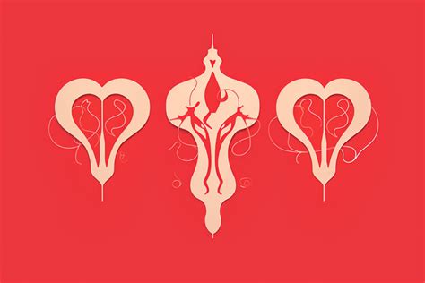 three red drawings depicting a uterus on a pink background high resolution no people