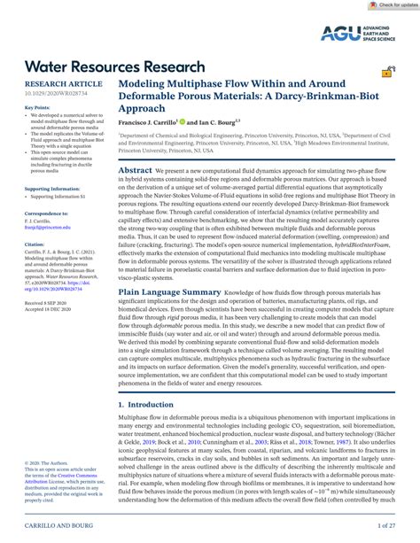 Pdf Modeling Multiphase Flow Within And Around Deformable Porous Materials A Darcy‐brinkman