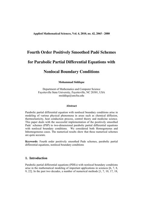 Pdf Fourth Order Positively Smoothed Padé Schemes For Parabolic Partial Differential Equations