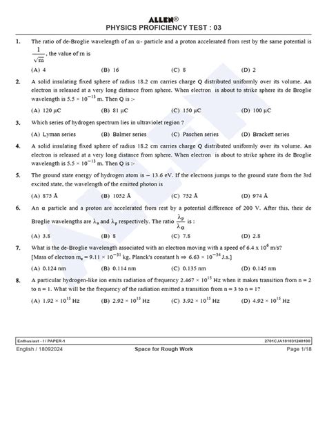 Physics Proficiency Test 03 Pdf
