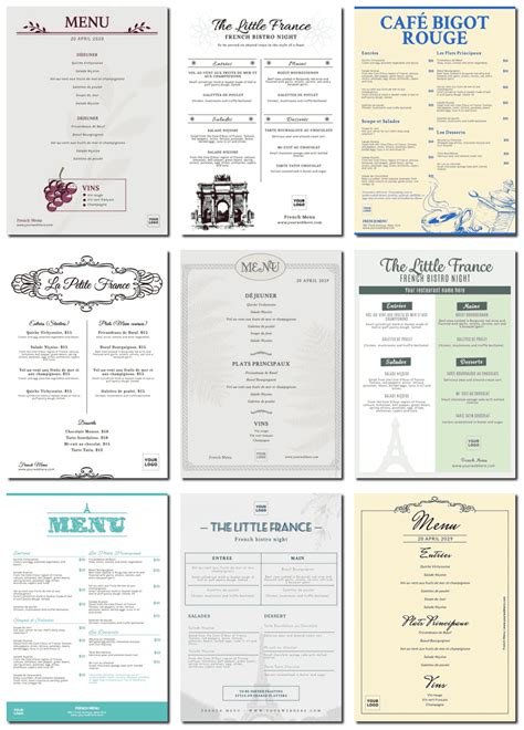 French Restaurant Menu Templates