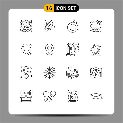 Set Of 16 Modern Ui Icons Symbols Signs For Arrow Rain Camposs Cloud Watch Editable Vector