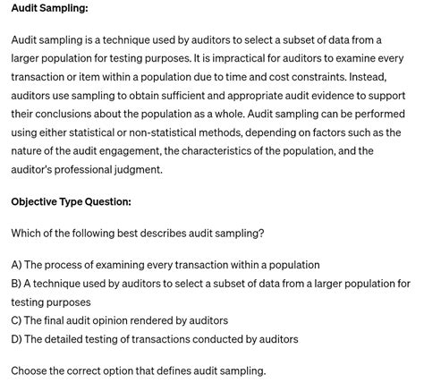 Solved Audit Sampling Audit Sampling Is A Technique Used By