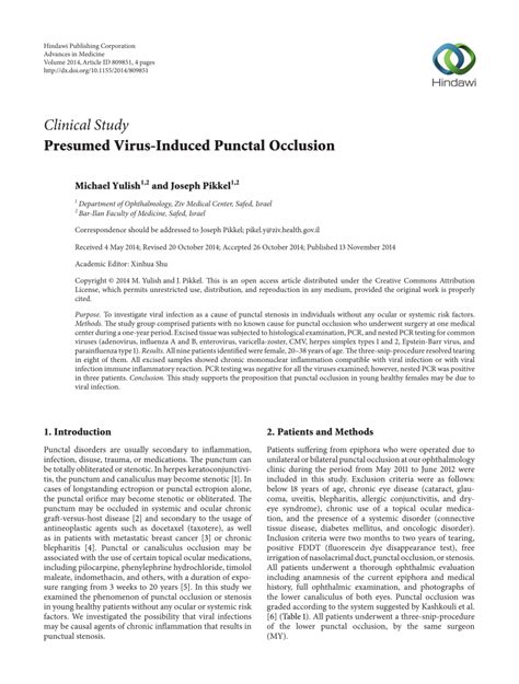 Pdf Presumed Virus Induced Punctal Occlusion