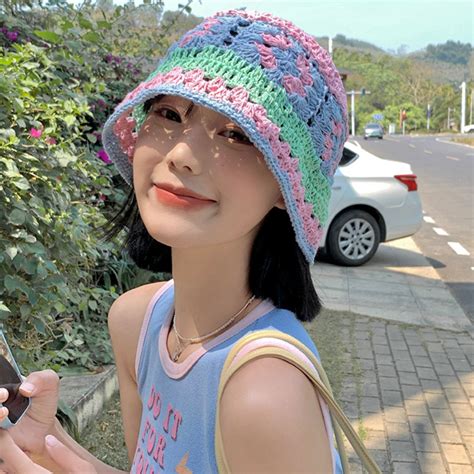 마이초이 당일발송 여름 플라워 니트 버킷햇 벙거지 모자 키치 빈티지 뜨개 크로셰 아메카지