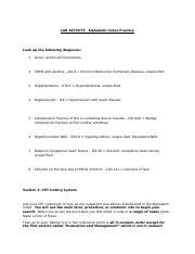 Alphabetic Index LAB ACTIVITY Alphabetic Index Practice Look Up The Following Diagnosis
