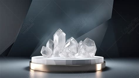 흰색 크리스탈 제품 디스플레이 연단 및 크리스탈 그룹을 갖춘 프리미엄 배경 3d 렌더링 리스 배경 연단 배경 지휘대 배경 이미지 Hd 리스 연단 지휘대 배경 사진