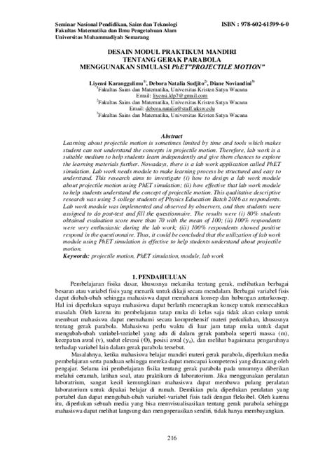 Pdf Desain Modul Praktikum Mandiri Tentang Gerak Parabola Menggunakan