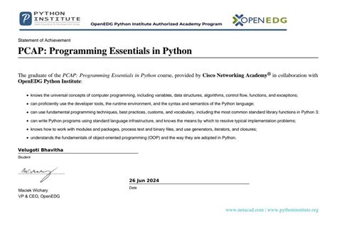 velugoti bhavitha on linkedin python programming certification cisconetworkingacademy openedg…