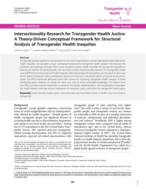 Pdf Intersectionality Research For Transgender Health Justice A