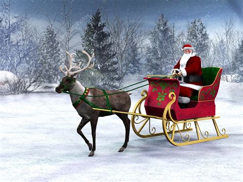 Reindeer Pulling A Sleigh With Santa Claus Stock Photo Sarah