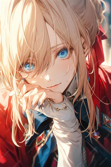 Premium Photo Anime Girl With Blue Eyes And Blonde Hair Leaning On
