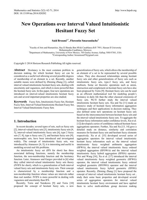 Pdf New Operations On Interval Neutrosophic Sets