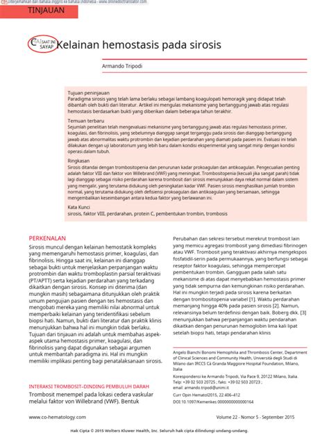 Hemostasis Abnormalities In Cirrhosis3en Id Pdf
